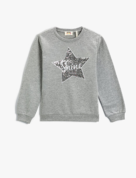 Koton Kız Çocuk Pullu Sweatshirt Uzun Kollu Baskılı Bisiklet Yaka Pamuklu