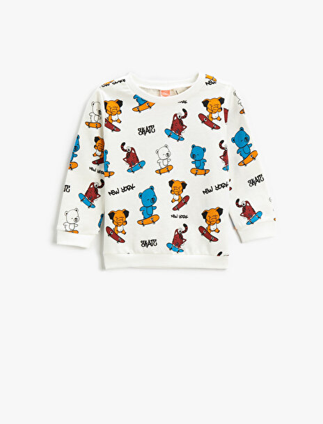 Koton Erkek Çocuk Sweatshirt Uzun Kollu Hayvan Baskılı Bisiklet Yaka Pamuklu