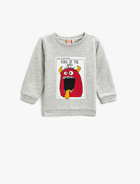 Koton Erkek Çocuk Sweatshirt Canavar Baskılı Bisiklet Yaka