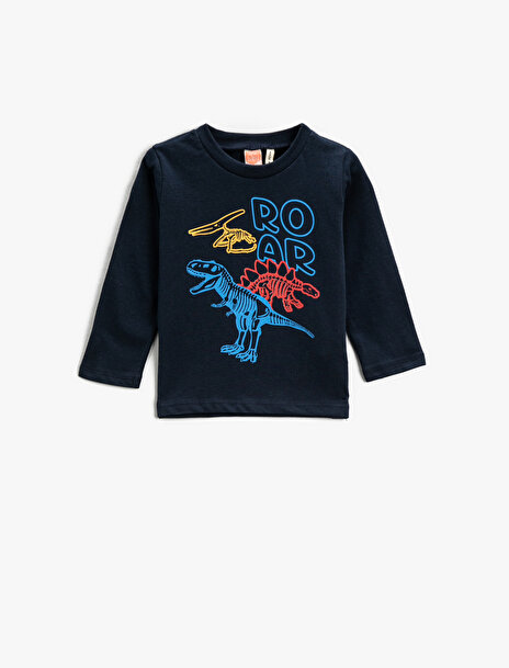 Koton Erkek Çocuk Dinozor Baskılı Tişört Uzun Kollu Bisiklet Yaka Pamuklu Koton Erkek Çocuk Dinozor Baskılı Tişört Uzun Kollu Bisiklet Yaka Pamuklu