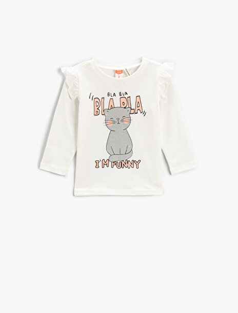 Koton Kız Çocuk Kedi Baskılı Uzun Kollu Tişört Fırfırlı Bisiklet Yaka Koton Kız Çocuk Kedi Baskılı Uzun Kollu Tişört Fırfırlı Bisiklet Yaka