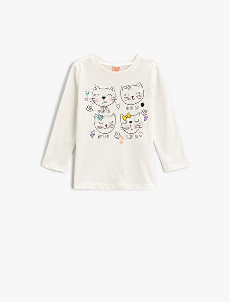 Koton Kız Çocuk Kedi Baskılı Tişört Uzun Kollu Bisiklet Yaka Pamuklu Koton Kız Çocuk Kedi Baskılı Tişört Uzun Kollu Bisiklet Yaka Pamuklu