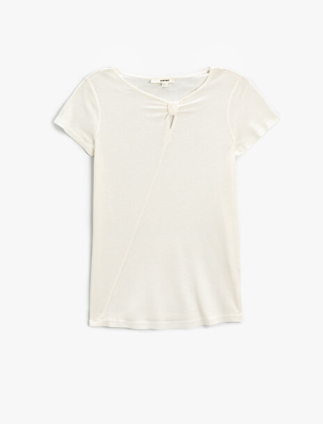Koton Kadın Kısa Kollu Tişört Yakası Büzgü Detaylı
