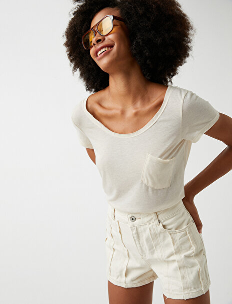 Koton Kadın Kısa Kollu Basic Tişört Cepli Koton Kadın Kısa Kollu Basic Tişört Cepli