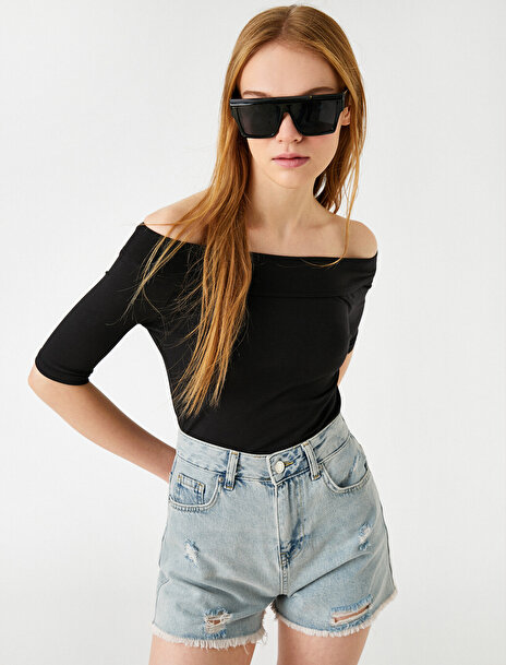 Koton Kadın Omzu Açık Bluz Yarım Kollu