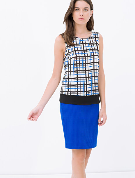 Koton Kadın Ekose Oyuk Yaka Bluz