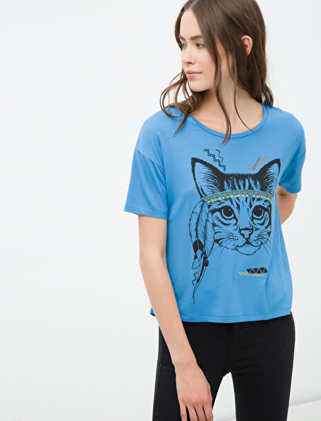 Koton Kadın Kedi Baskılı T-Shirt