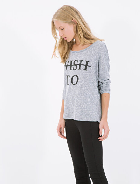 Koton Kadın Oyuk Yaka Baskılı Sweatshirt