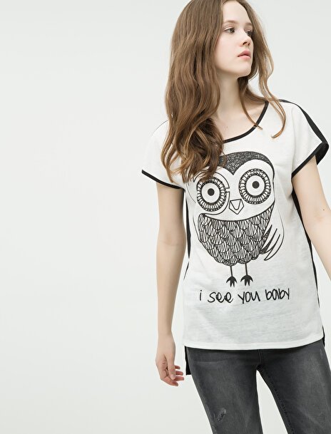 Koton Kadın Baykuş Baskılı T-Shirt Koton Kadın Baykuş Baskılı T-Shirt