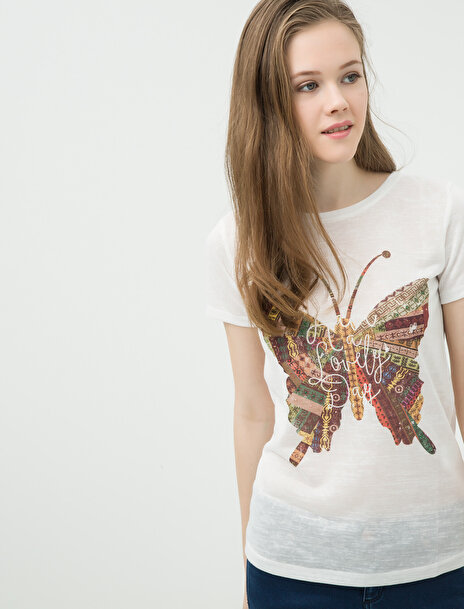 Koton Kadın Kelebek Baskılı T-Shirt