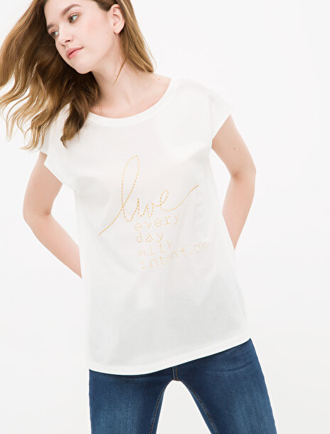Koton Kadın Degaje Yaka T-Shirt