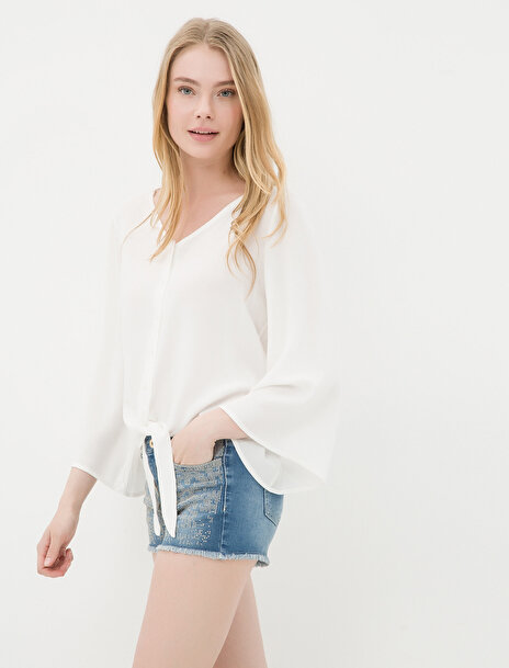 Koton Kadın Desenli Jean Şort