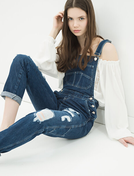 Koton Kadın Cep Detaylı Denim Tulum Koton Kadın Cep Detaylı Denim Tulum
