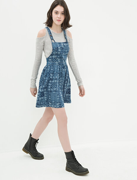 Koton Kadın Desenli Salopet Jean