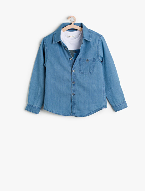Koton Erkek Çocuk Cep Detaylı Denim Gömlek Koton Erkek Çocuk Cep Detaylı Denim Gömlek