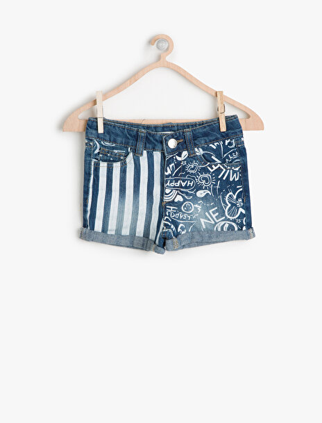 Koton Kız Çocuk Desenli Jean Şort