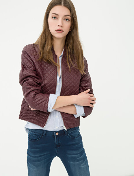 Koton Kadın Deri Görünümlü Bomber Mont