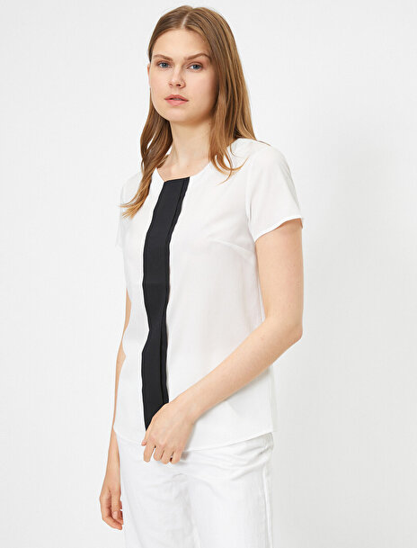 Koton Kadın Bisiklet Yaka, Kısa Kollu İşlemeli Bluz