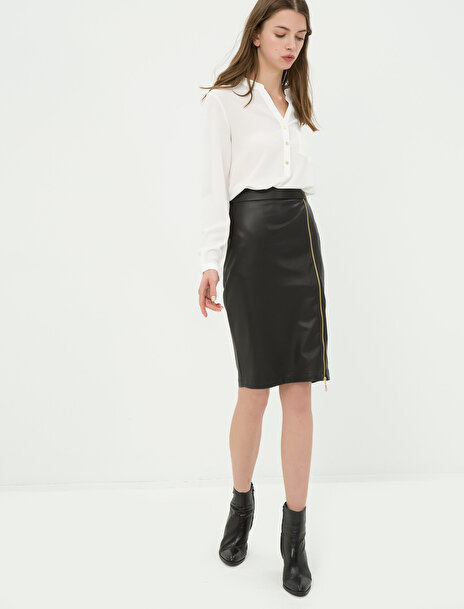 Koton Kadın Deri Görünümlü Etek