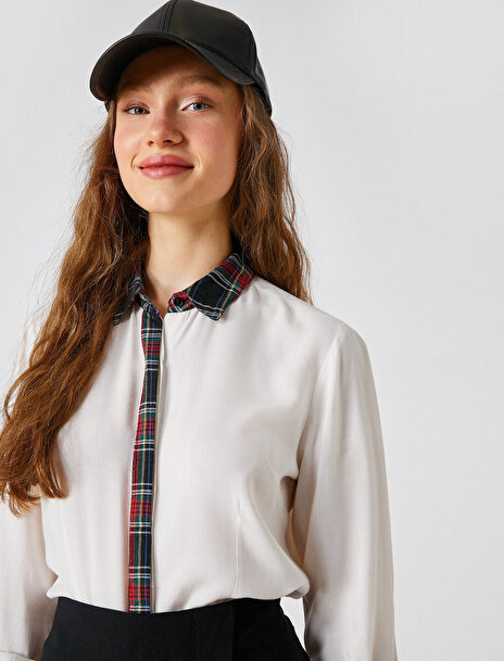 Koton Kadın Ekoseli Gömlek Uzun Kollu