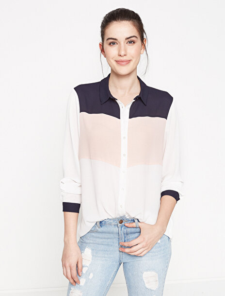 Koton Kadın Koton Plus Renk Bloklu Gömlek
