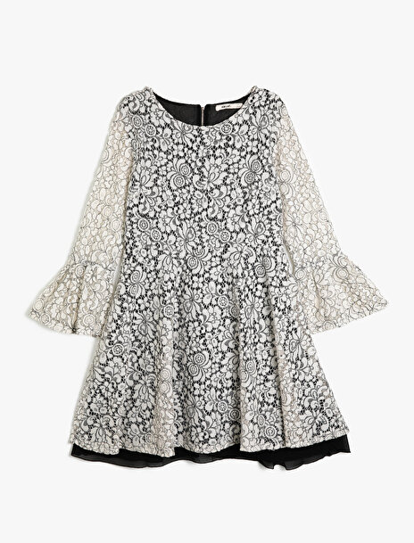 Koton Kadın Uzun Kollu Bisiklet Yaka Dantel Kısa Elbise