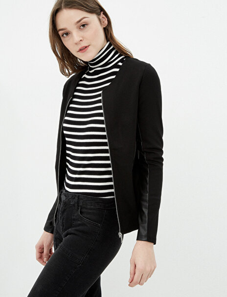 Koton Kadın Deri Detaylı Ceket