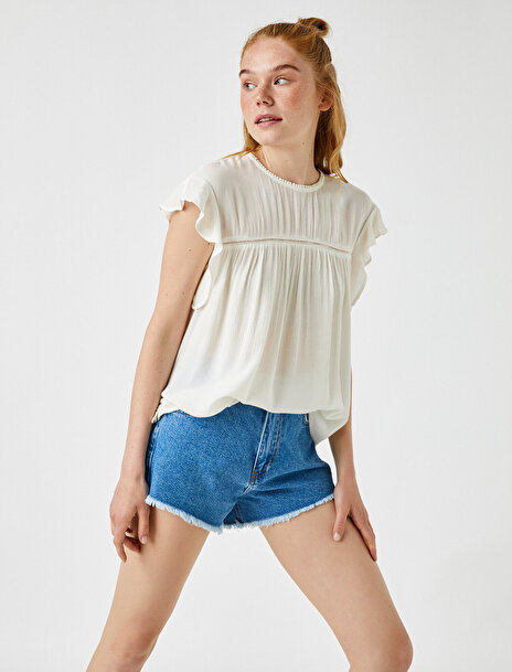 Koton Kadın Fırfırlı Bluz Bisiklet Yaka