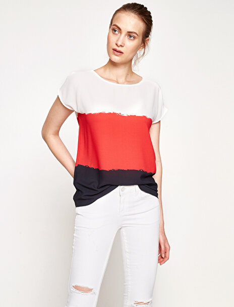 Koton Kadın Renk Bloklu Bluz Koton Kadın Renk Bloklu Bluz