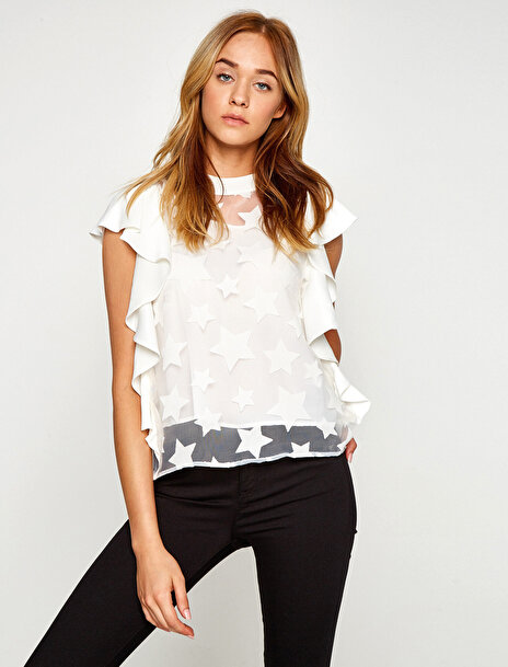 Koton Kadın Yıldız Baskılı Volan Detaylı Bluz