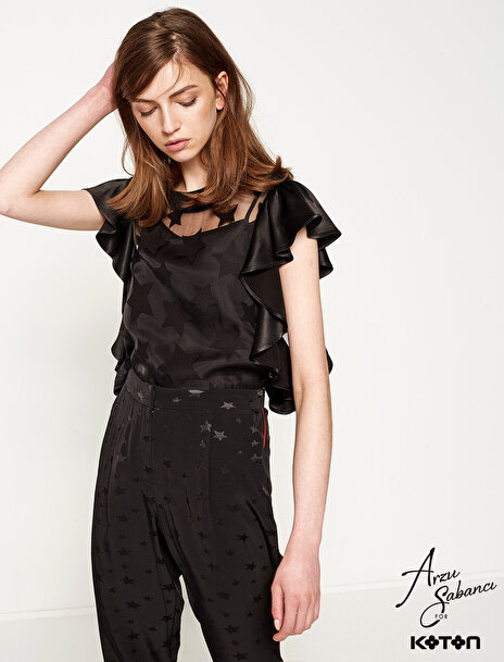 Koton Kadın Yıldız Baskılı Volan Detaylı Bluz