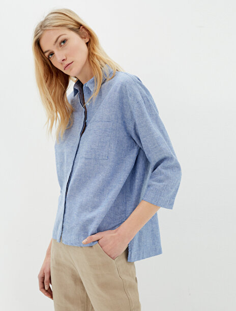 Koton Kadın Keten Cep Detaylı Gömlek