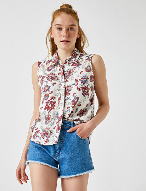 Koton Kadın Desenli Gömlek Kolsuz