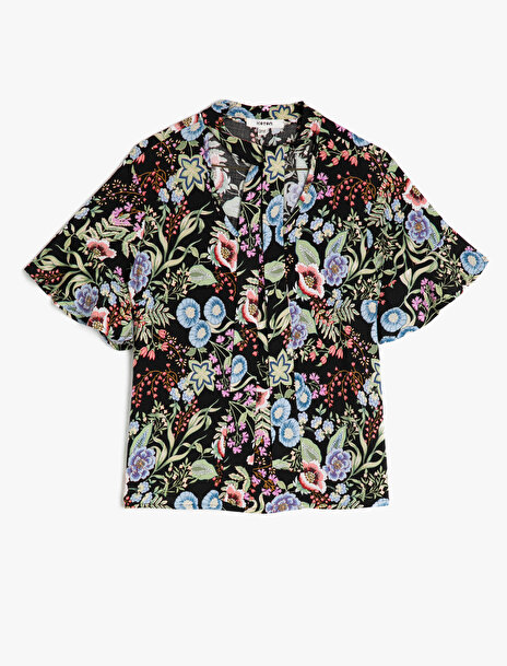 Koton Kadın Çiçekli Kısa Kollu Fular Yaka Bluz