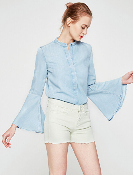 Koton Kadın Kolları Volanlı Jean Gömlek