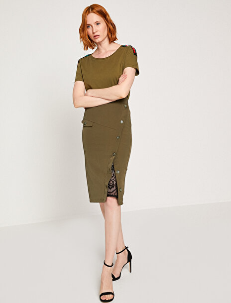 Koton Kadın Dantel Detaylı Düğmeli Etek Koton Kadın Dantel Detaylı Düğmeli Etek