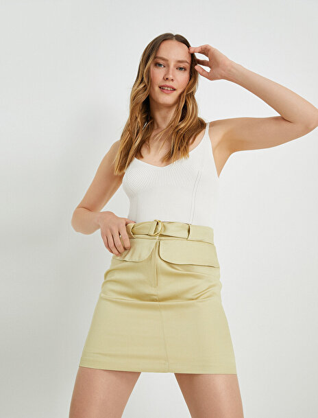 Koton Kadın Kemer Detaylı Keten Etek