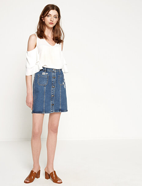 Koton Kadın Düğme Detaylı Jean Etek