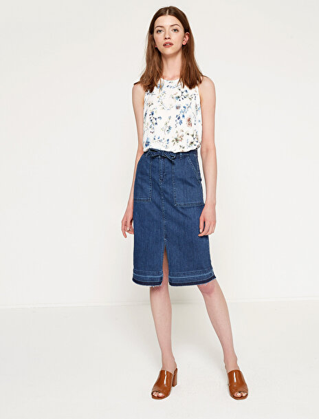 Koton Kadın Beli Bağcıklı Jean Etek