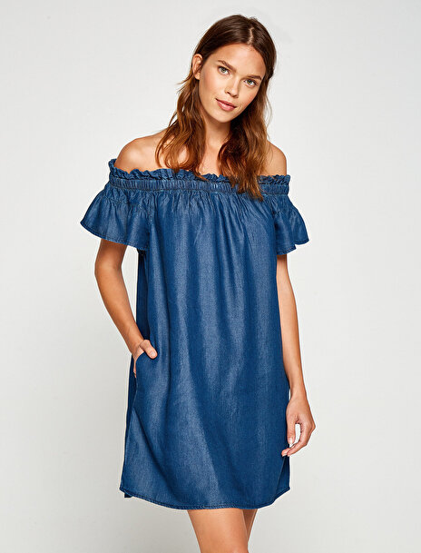 Koton Kadın Omzu Açık Jean Elbise