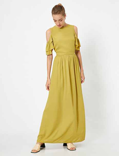 Koton Kadın Omuz Detaylı Bisiklet Yaka Uzun Elbise