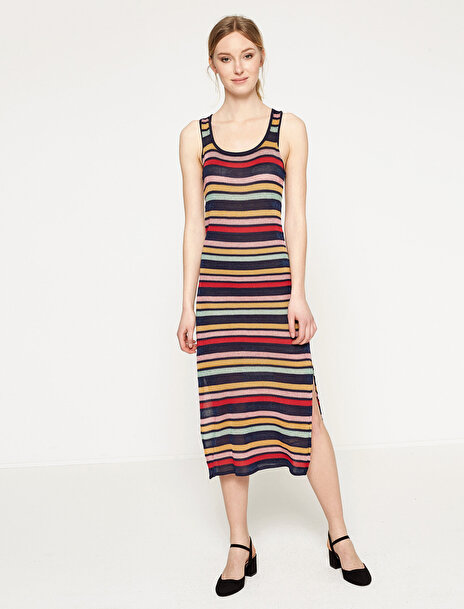 Koton Kadın Çizgili Triko Elbise