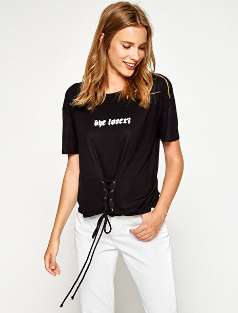 Koton Kadın Kuş Gözü Detaylı T-Shirt