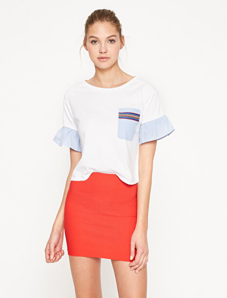 Koton Kadın Fırfır Detaylı T-Shirt