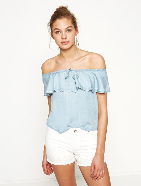 Koton Ole Genç Kız Omzu Açık Jean Bluz Koton Ole Genç Kız Omzu Açık Jean Bluz