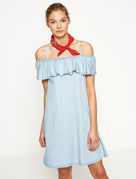 Koton Kadın Omzu Açık Jean Elbise