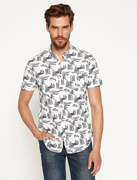 Koton Erkek Palmiye Desenli Klasik Yaka Gömlek