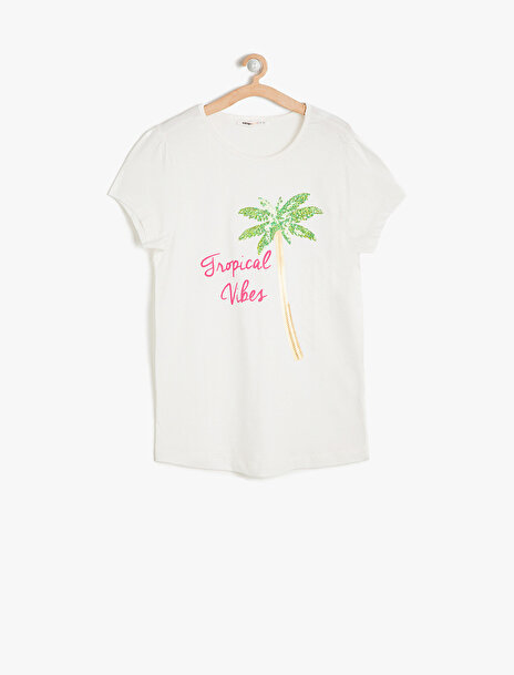 Koton Kız Çocuk Payetli T-Shirt
