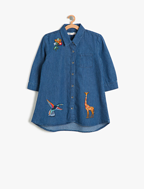 Koton Kız Çocuk İşlemeli Jean Elbise