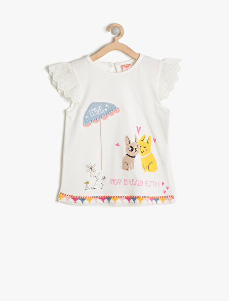 Koton Kız Çocuk İşlemeli T-Shirt